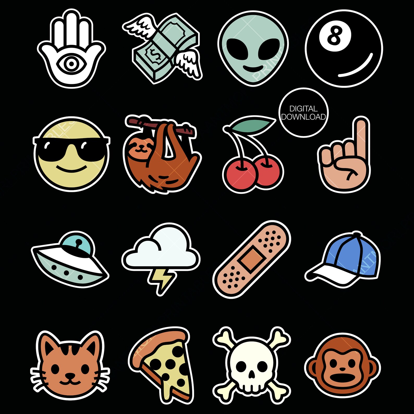 Emoji Sticker Bundle PNG, Emoji Sticker Pack Collection, Cute Icon ...