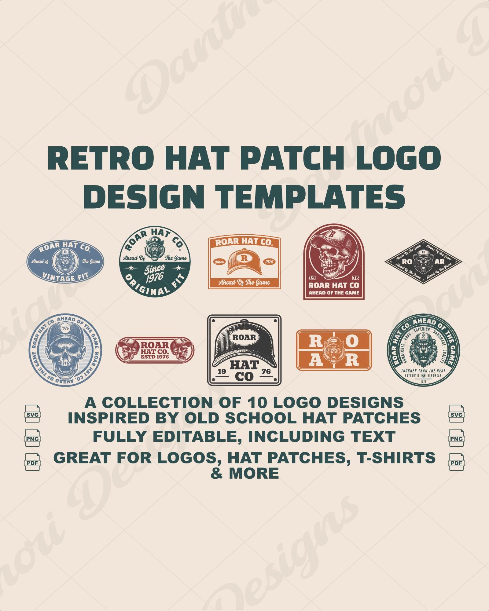 Retro Hat Patch Logo Bundle: Vintage Cap Label Designs (digital ...