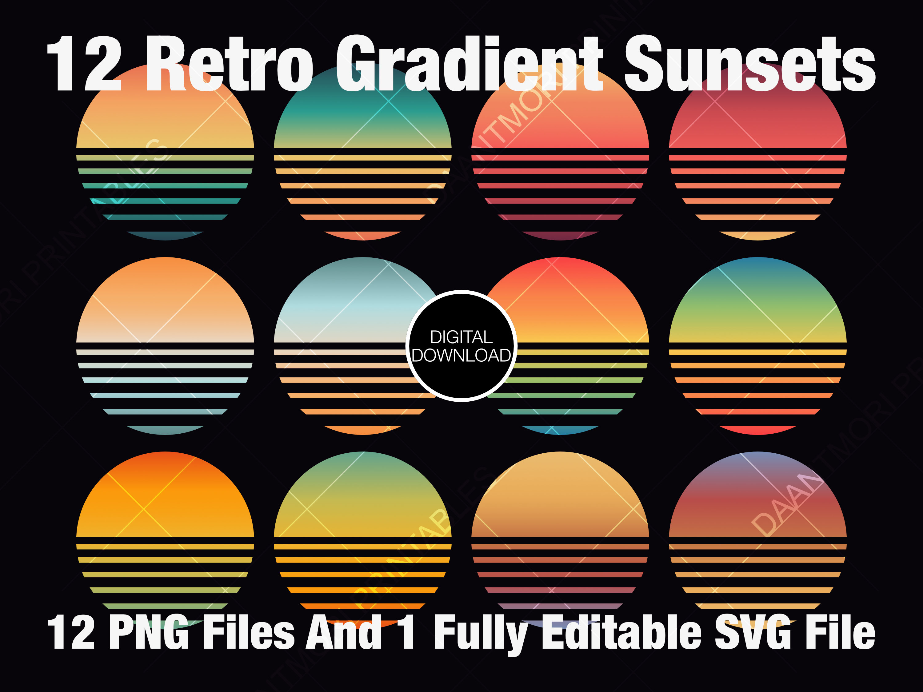 Retro Sunset Bundle, T-shirt Graphics, Retro-sunset Sublimation Files ...