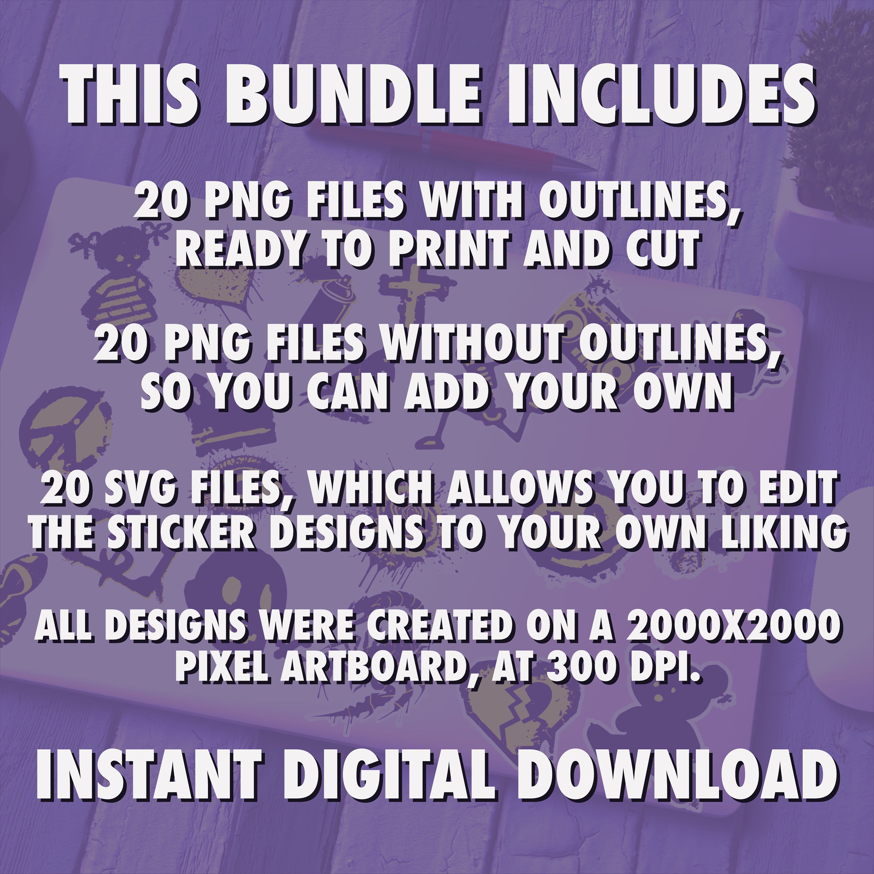 Street Art Stencil Stickers, PNG Sticker Bundle, Printable Sticker Art ...