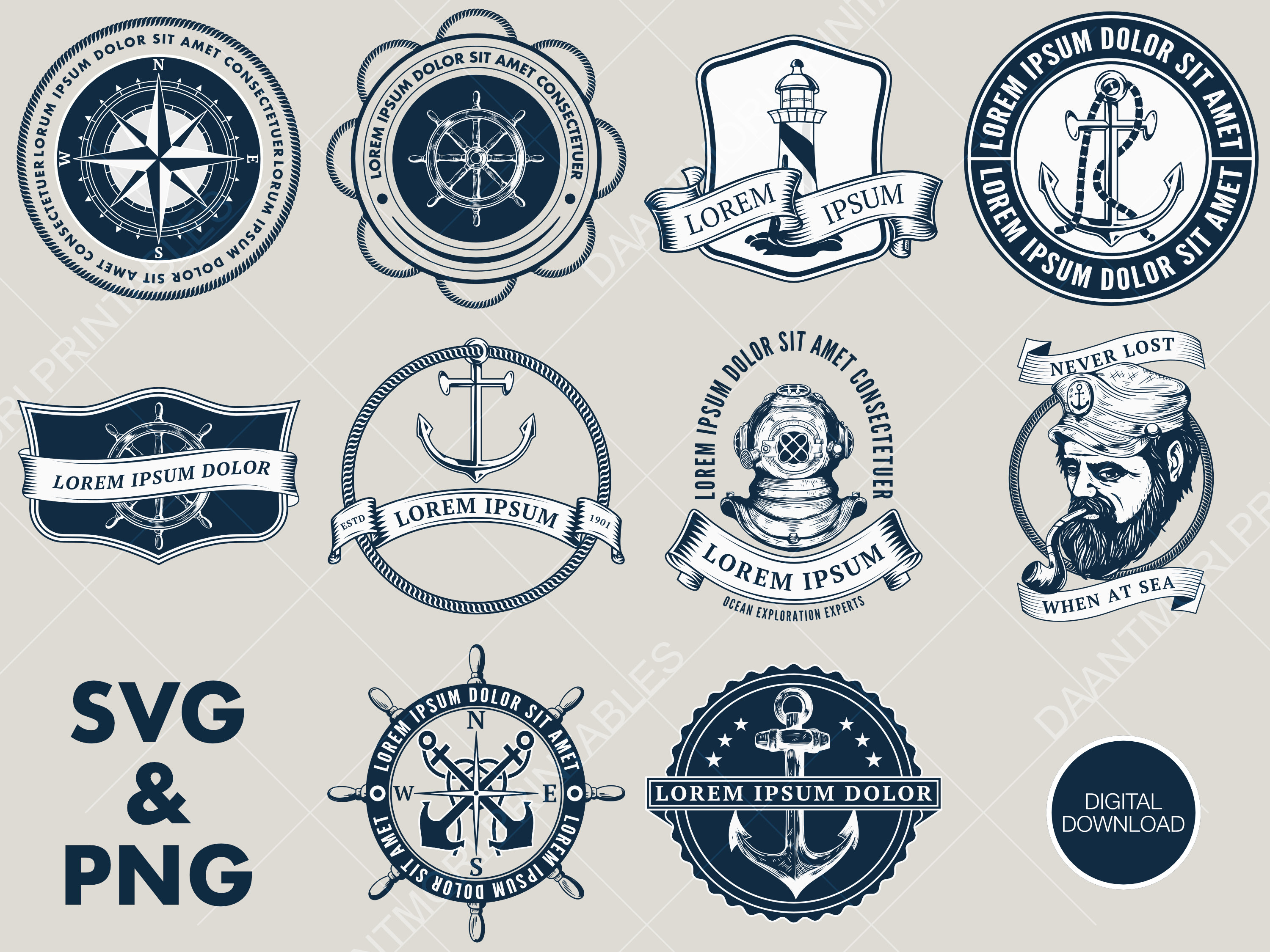 Nautical Logo Bundle, Marine Logo Clip Art Set, Maritime Logos, Sailor ...