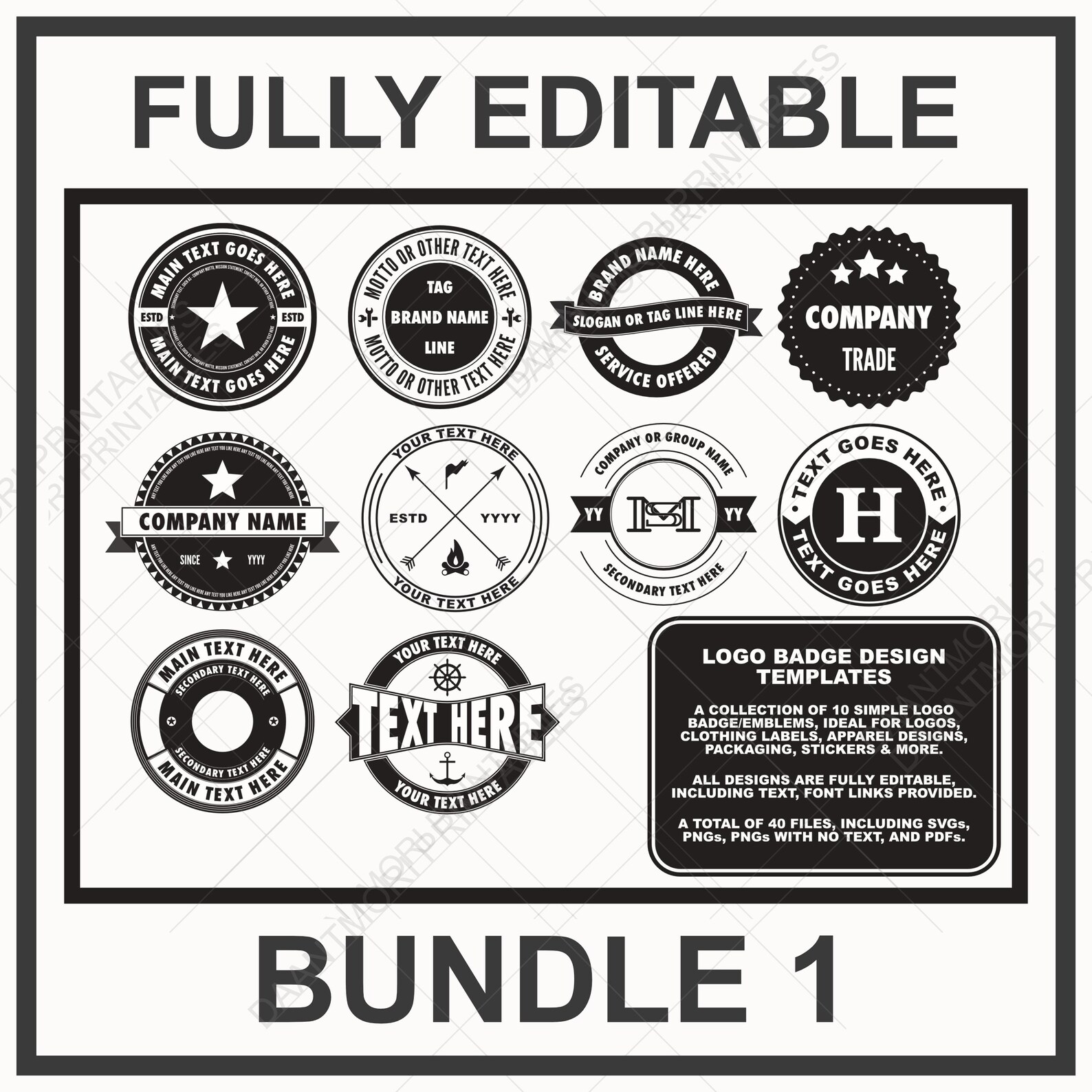 Vintage Logo Badge Mega Bundle: Editable Emblem Templates (digital ...