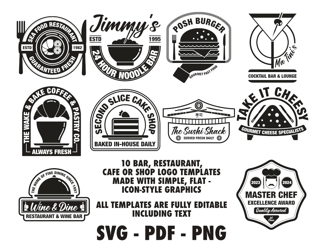 Restaurant Logo Templates: Cafe, Bar, Shop Logo Bundle (SVG, PDF, PNG ...