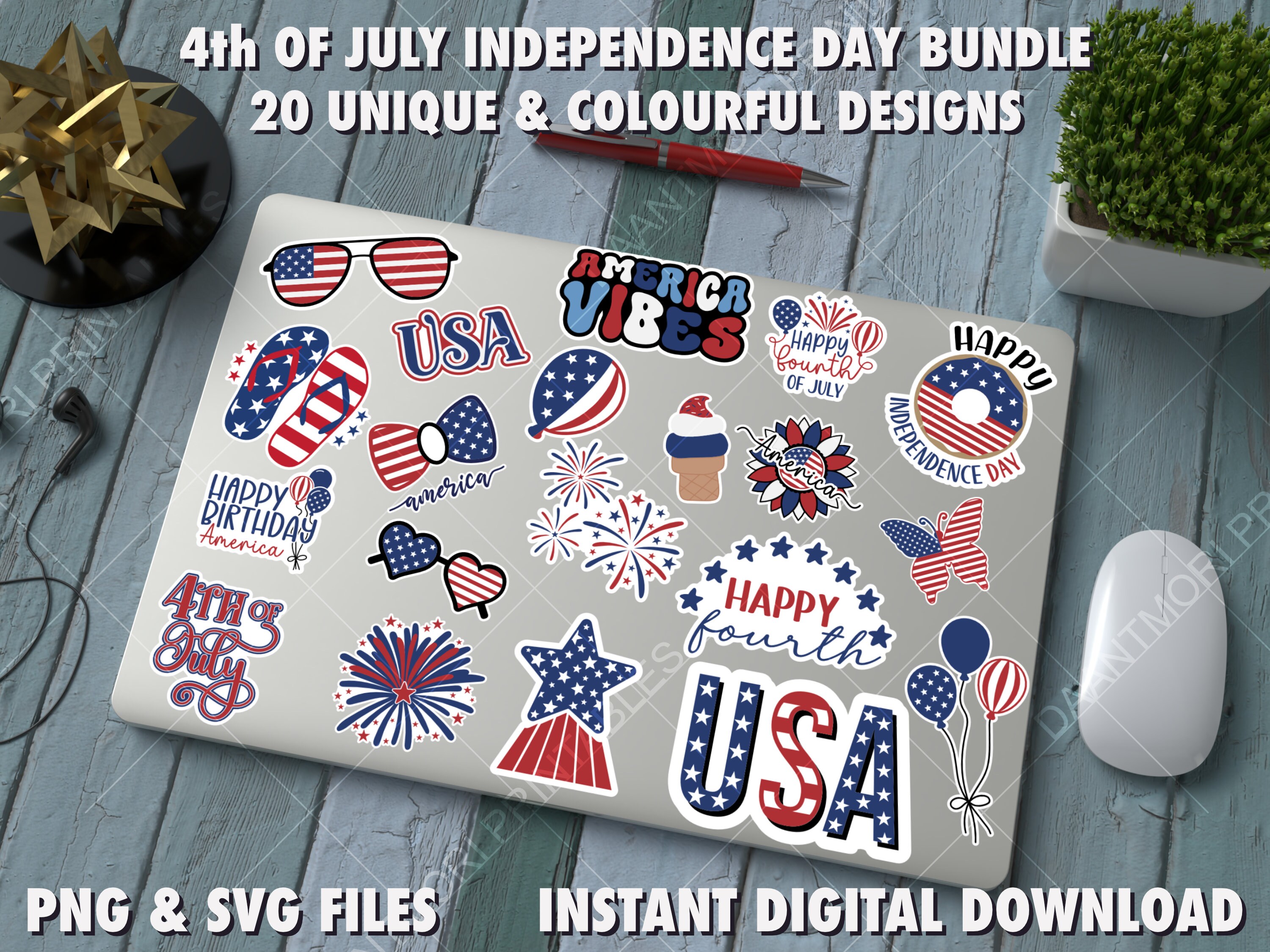 4th of July PNG Sticker Bundle, Independence Day Sticker Collection, US ...