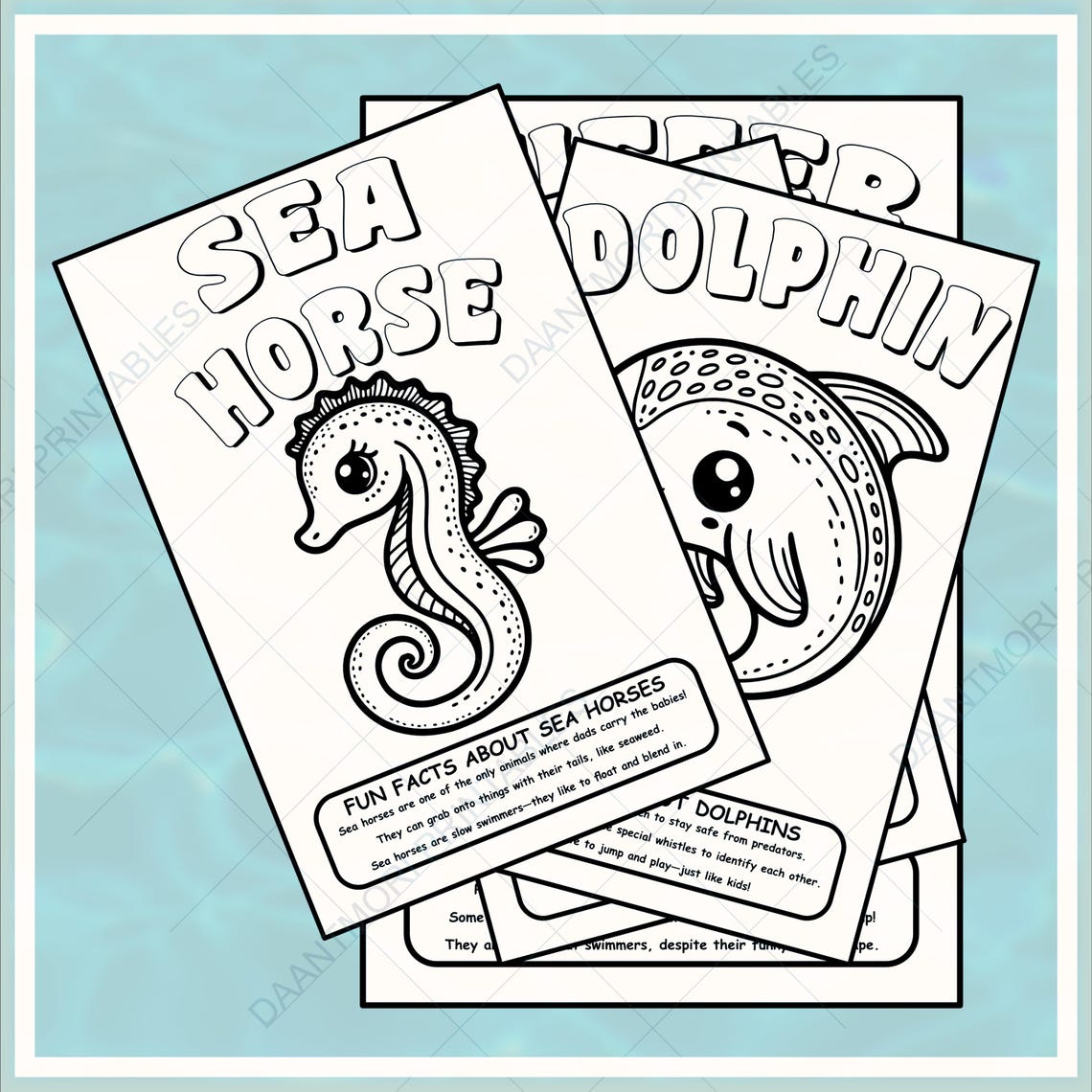 Sea Life Coloring Pages for Kids, Marine Creatures Facts (digital ...