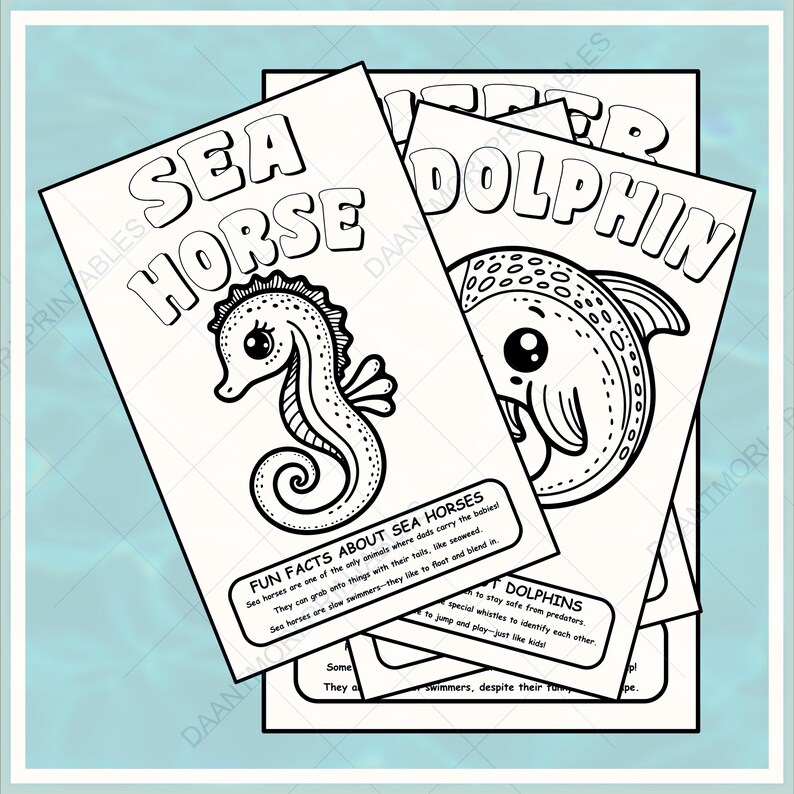 Sea Life Coloring Pages for Kids, Marine Creatures Facts (digital ...