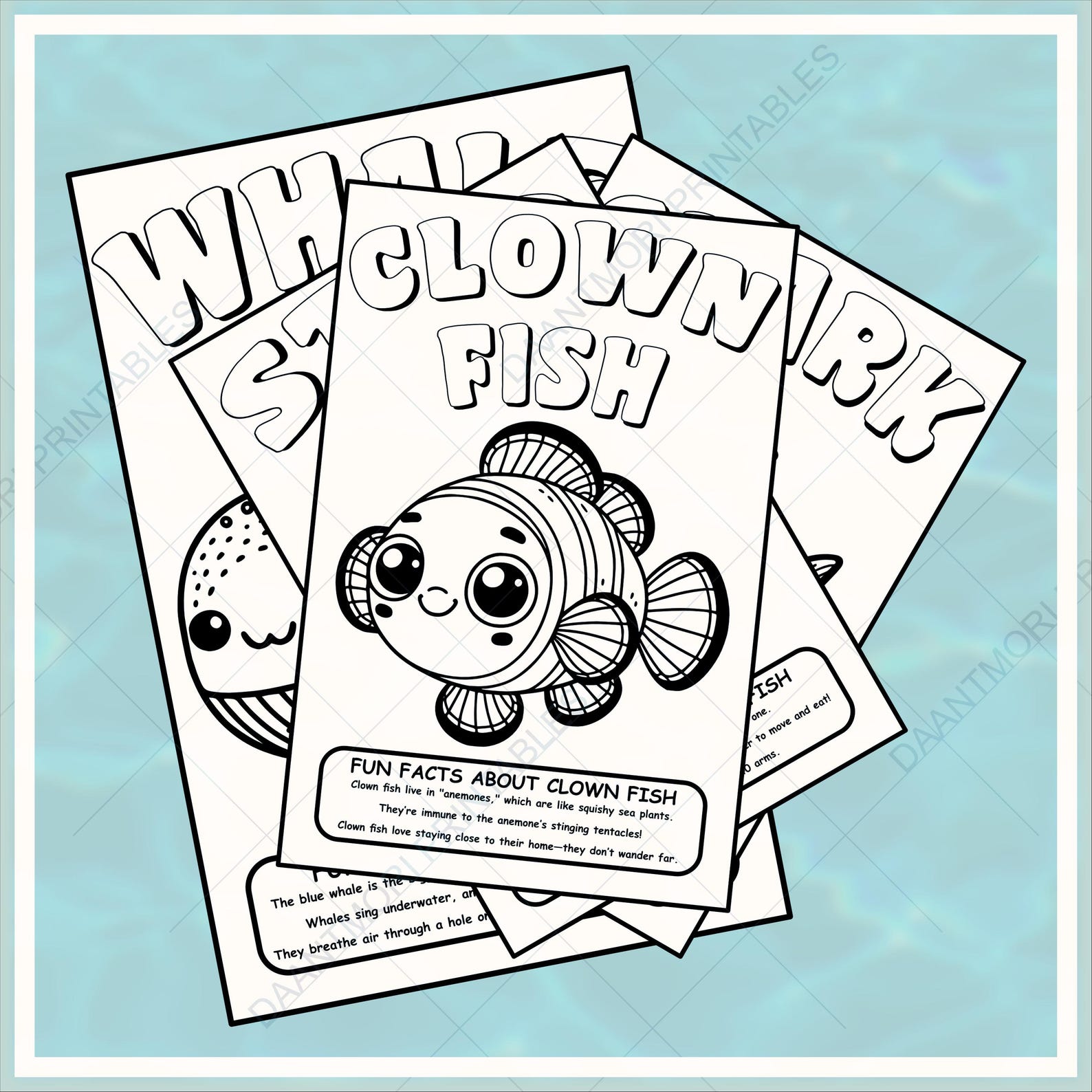 Sea Life Coloring Pages for Kids, Marine Creatures Facts (digital ...