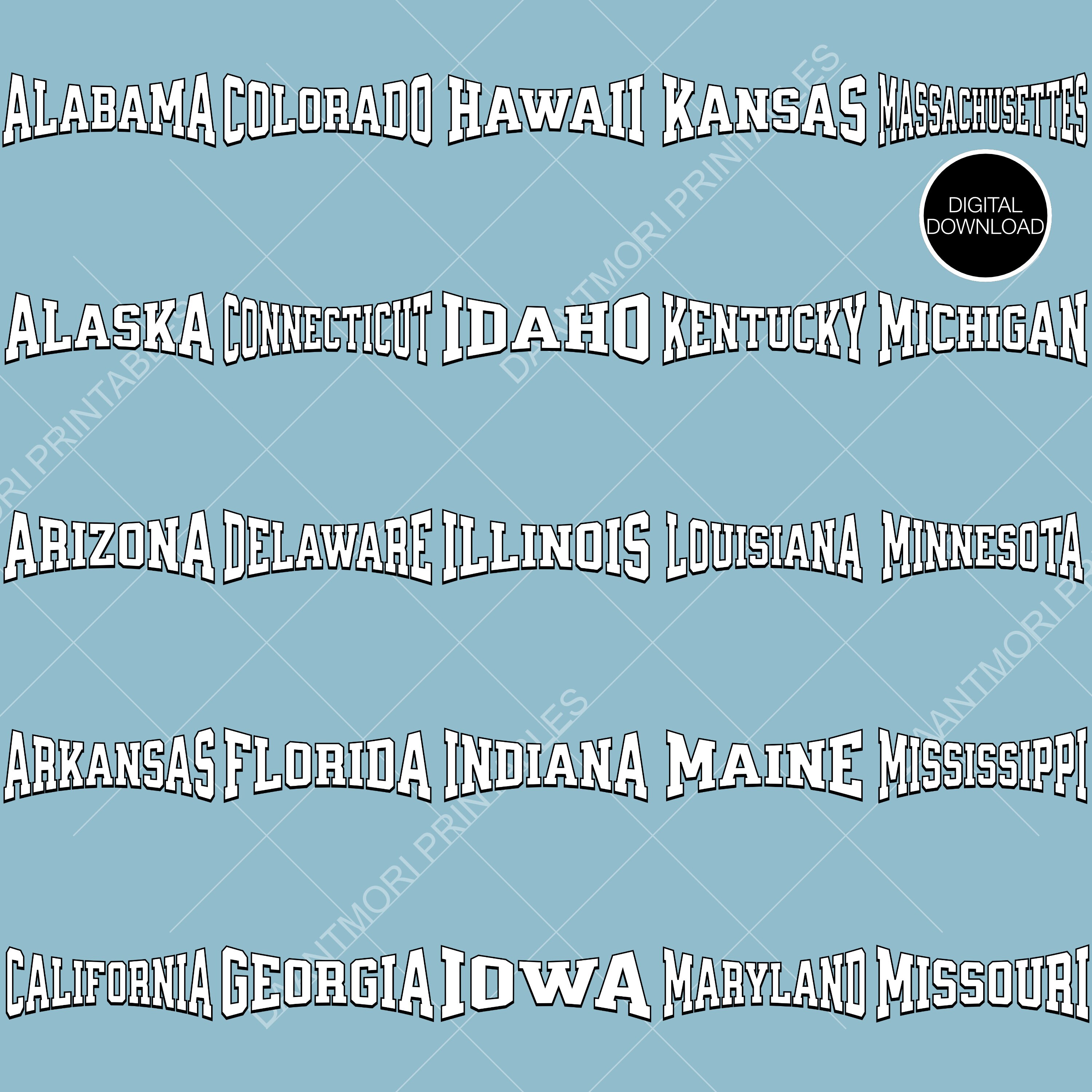 USA States SVG Bundle: Warped Text, College Varsity (digital Download ...
