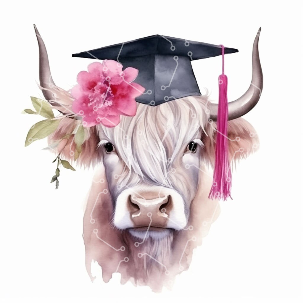 Cow or West Highland Cow in GRADUATION Hat - Graduation Clipart, Grad ...