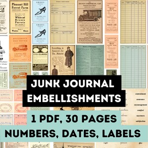 Vintage LABELS Digital, DISTRESSED Numbers, Ephemera, Junkjournal ...