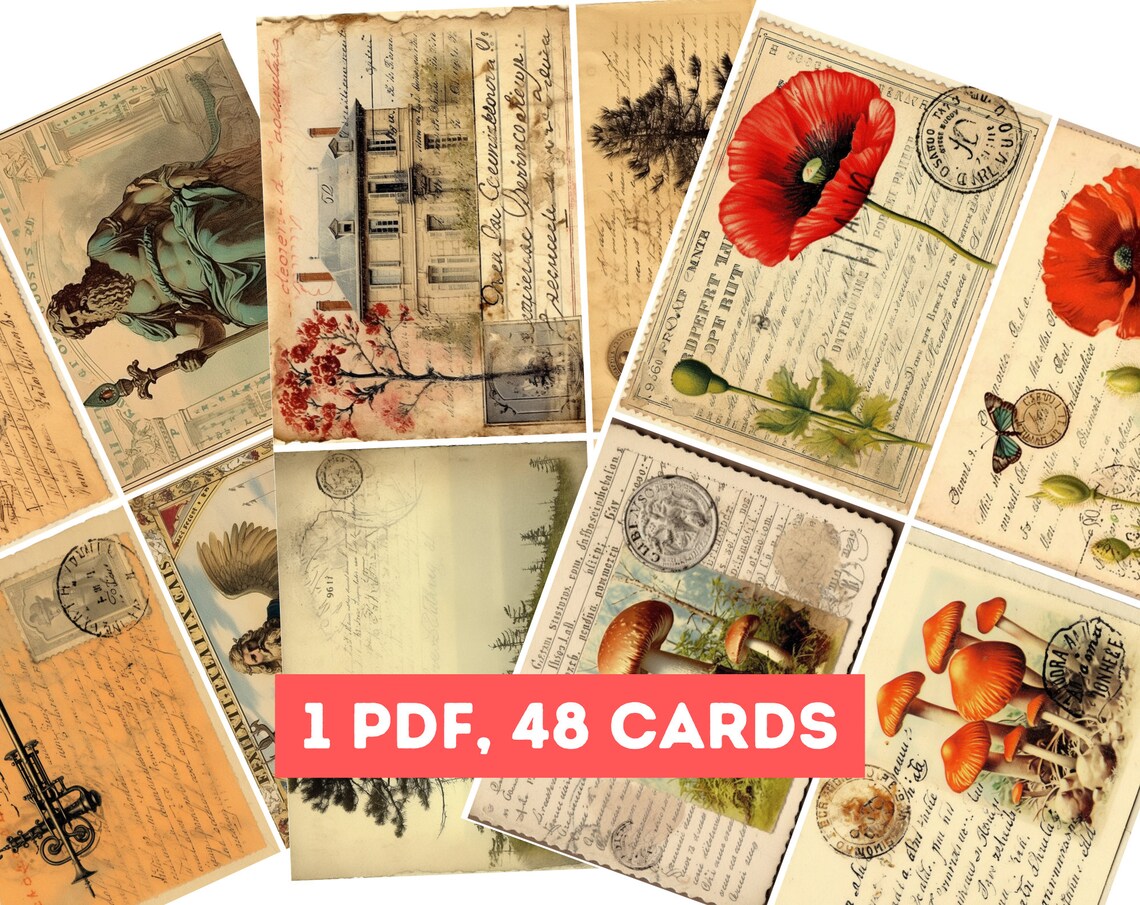 48 Vintage Postcards Printable - Mashrom, Poppy, Dog, A Little Bit of ...