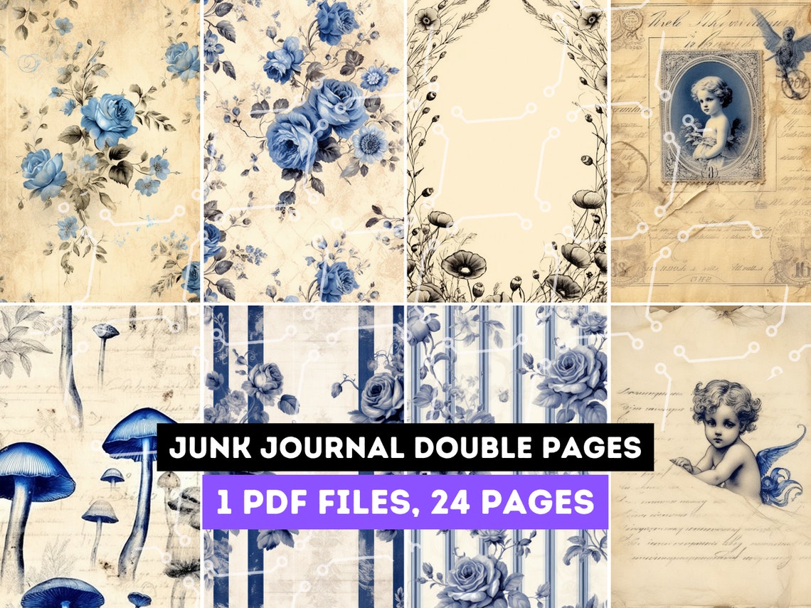 Blue Junkjournal Pages Angel Journal Pages Flower - Etsy