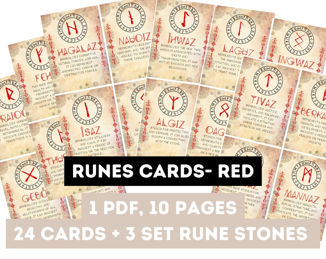 24 Viking Runes Cards RED - Add on Kit Junkjournal, Junkjournal ...