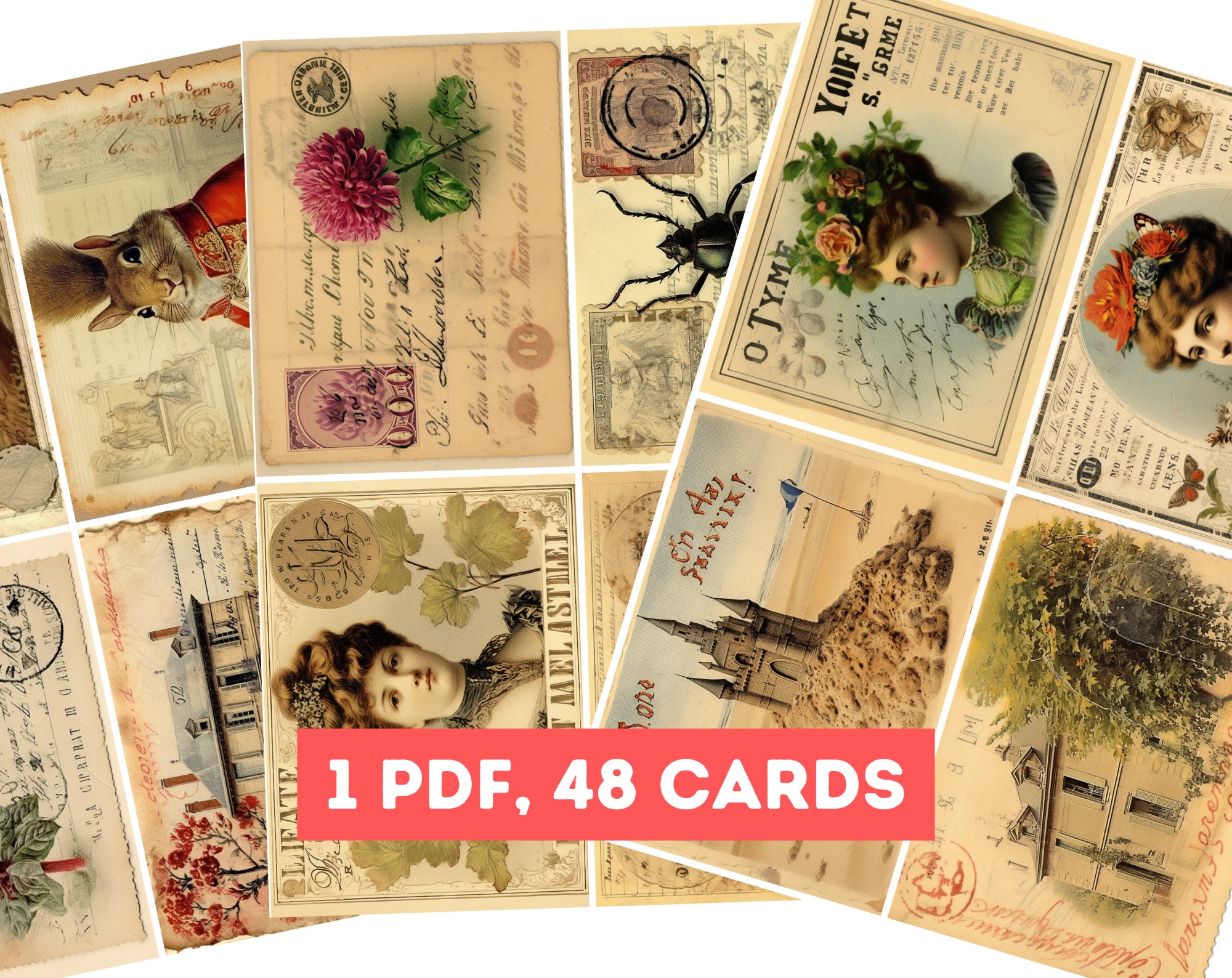 48 Vintage Postcards Printable - Mashrom, Poppy, Dog, A Little Bit of ...