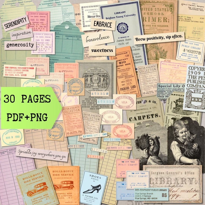 Vintage LABELS Digital, DISTRESSED Numbers, Ephemera, Junkjournal ...