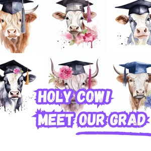 Cow or West Highland Cow in GRADUATION Hat - Graduation Clipart, Grad ...