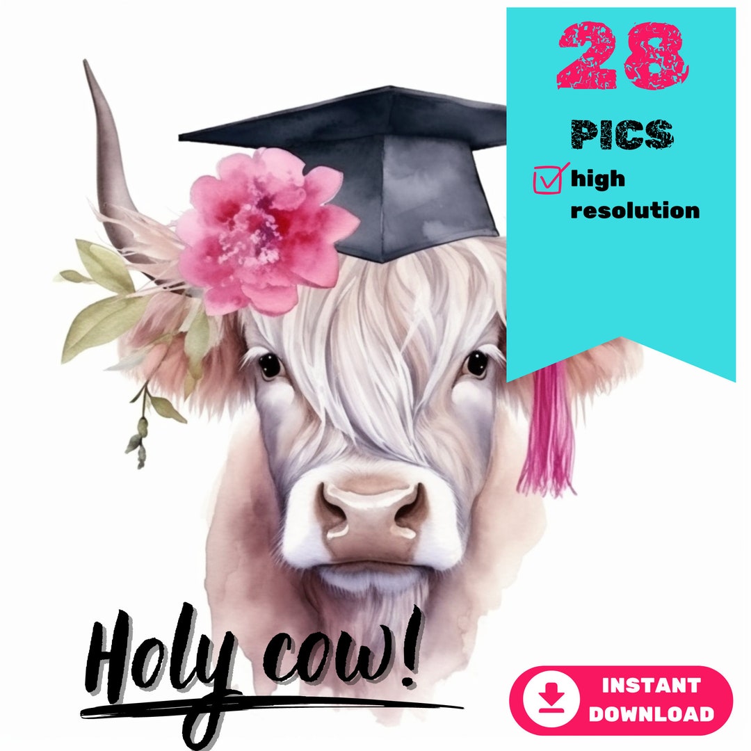 Cow or West Highland Cow in GRADUATION Hat - Graduation Clipart, Grad ...