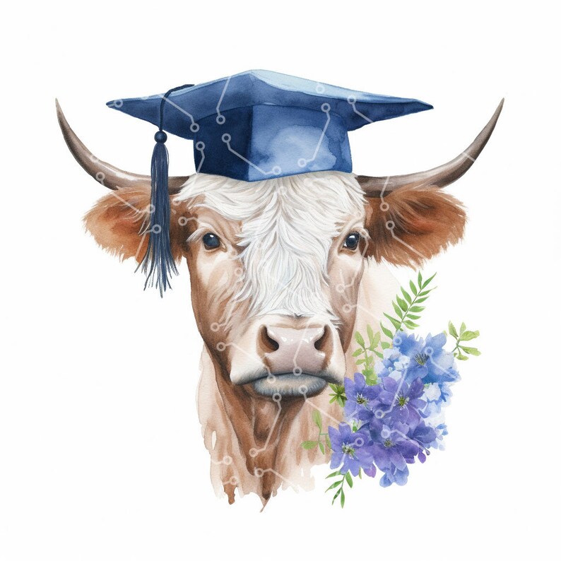 Cow or West Highland Cow in GRADUATION Hat - Graduation Clipart, Grad ...