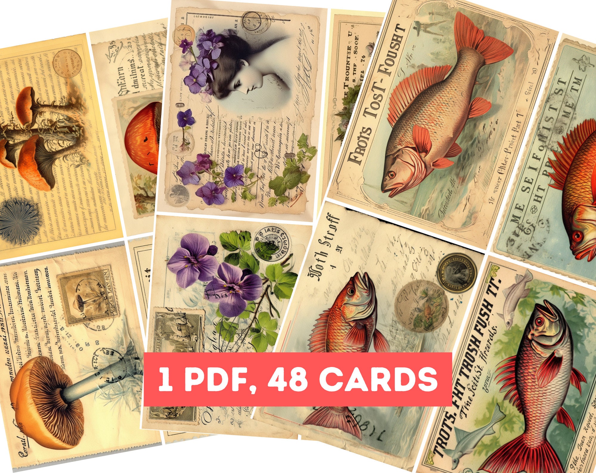 48 Vintage Postcards Printable - Mashrom, Poppy, Dog, A Little Bit of ...
