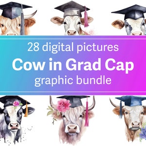 Cow or West Highland Cow in GRADUATION Hat - Graduation Clipart, Grad ...