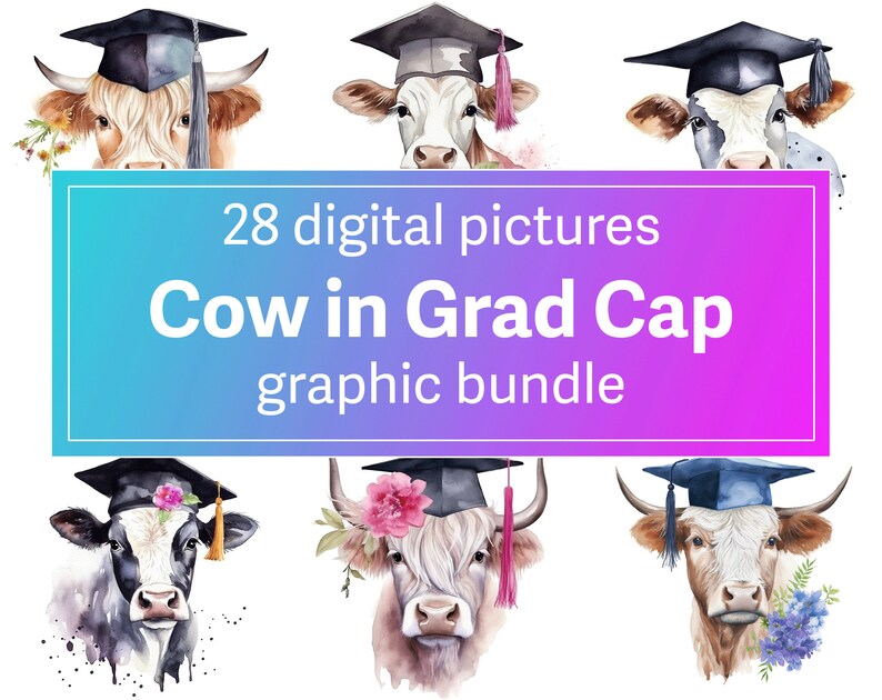 Cow or West Highland Cow in GRADUATION Hat - Graduation Clipart, Grad ...