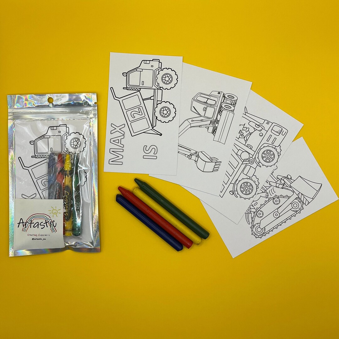 Construction Theme Kids Colouring Crayon Art Kit Birthday Party Favour ...