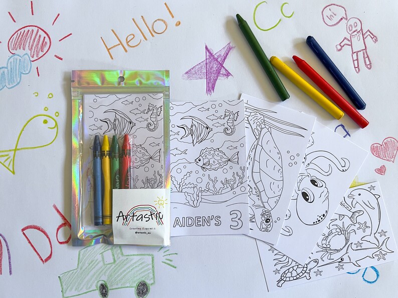 Ocean Sea Life Colouring Crayon Kit Party Favour Loot Bag Customisable ...