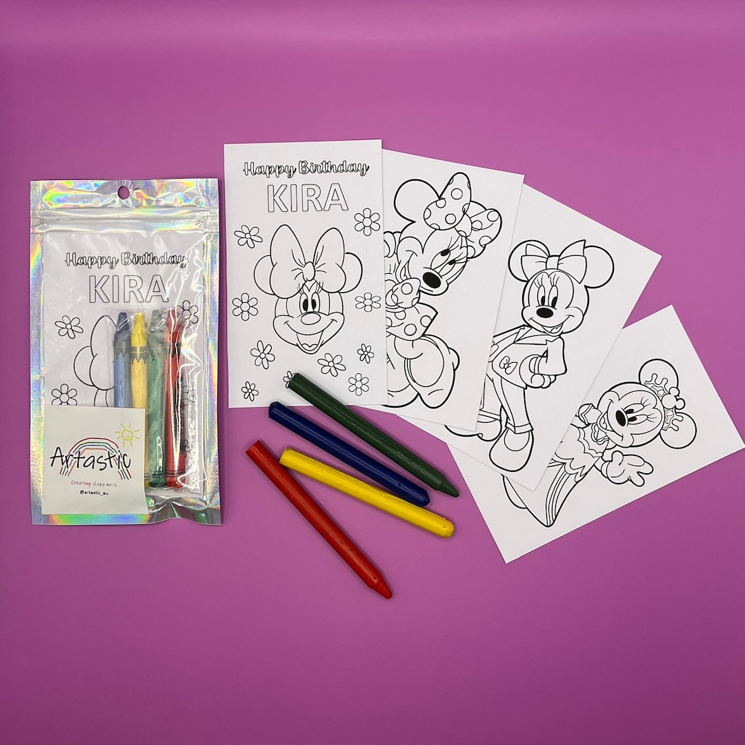Minnie Mouse Theme Kids Colouring Crayon Art Kit Birthday Party Favour ...