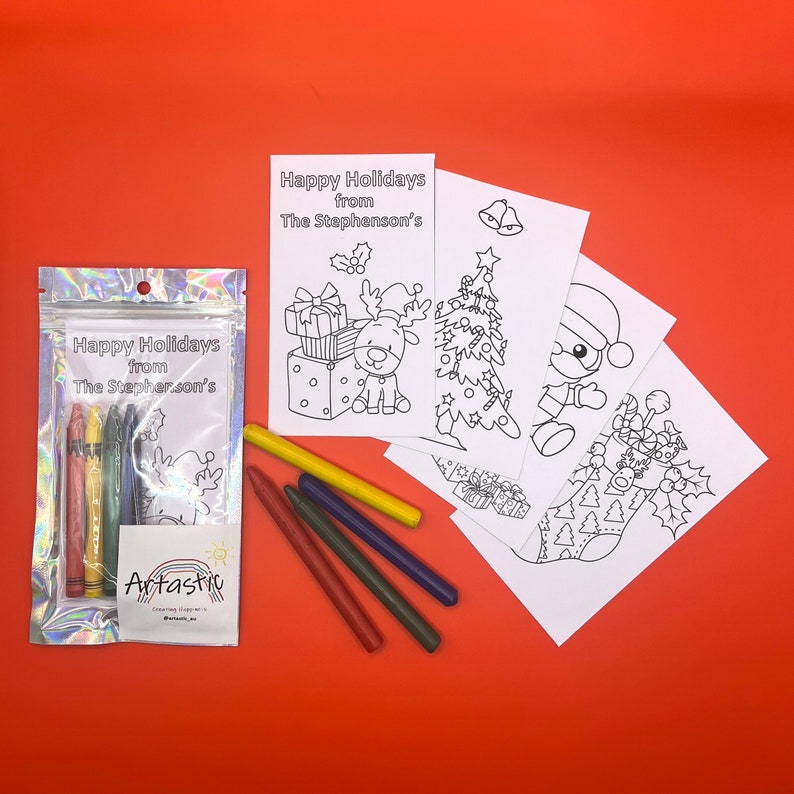 Christmas Kids Colouring Crayon Art Kit Party Favour Customisable Loot ...