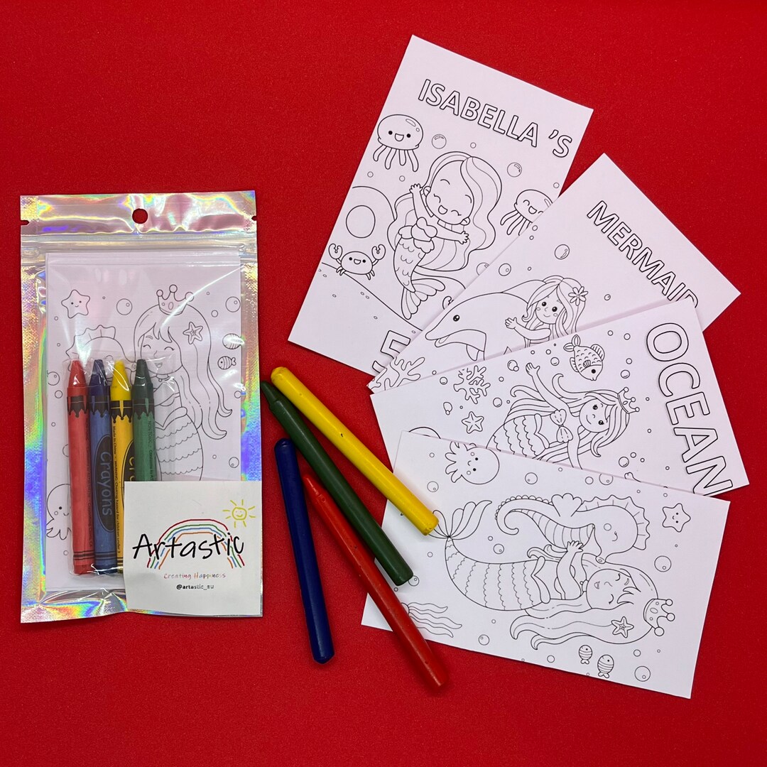 Mermaid Colouring Crayon Kit Party Favour Loot Bag Customisable - Etsy