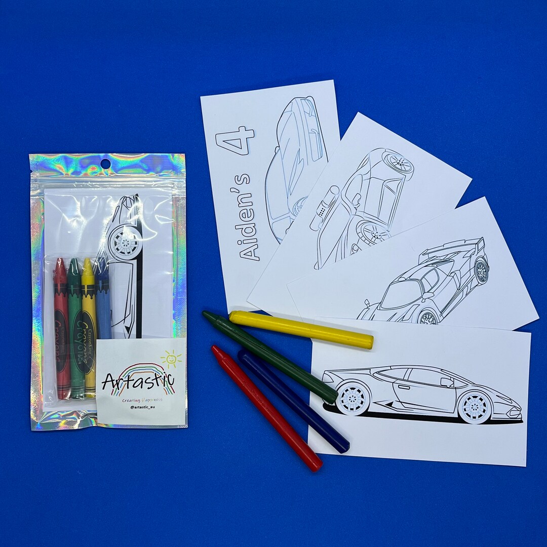 Super Car Colouring Crayon Kit Party Favour Loot Bag Customisable - Etsy