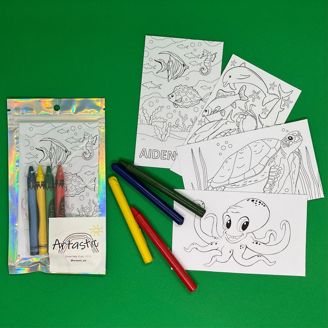 Ocean Sea Life Colouring Crayon Kit Party Favour Loot Bag Customisable ...