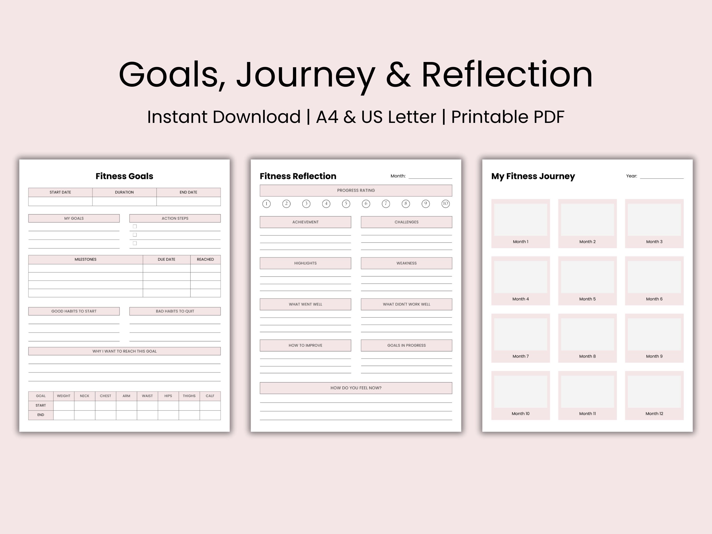 Printable Fitness Planner Bundle, Exercise Tracker, Calorie Tracker ...