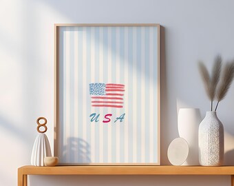 Coastal American Flag Wall Art Trendy Preppy Poster Apartment Dorm ...