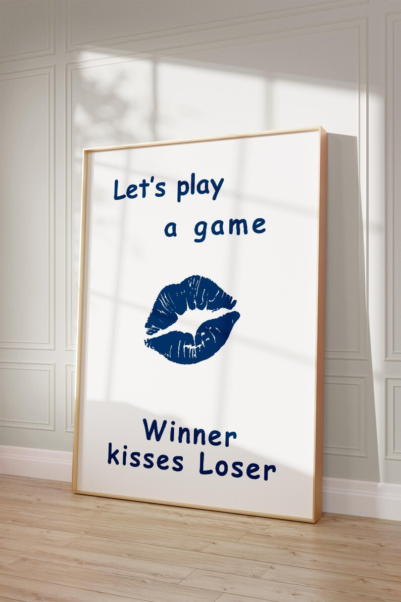 Let's Play a Game Word Art Print Navy Blue Heart Print Retro Trendy ...