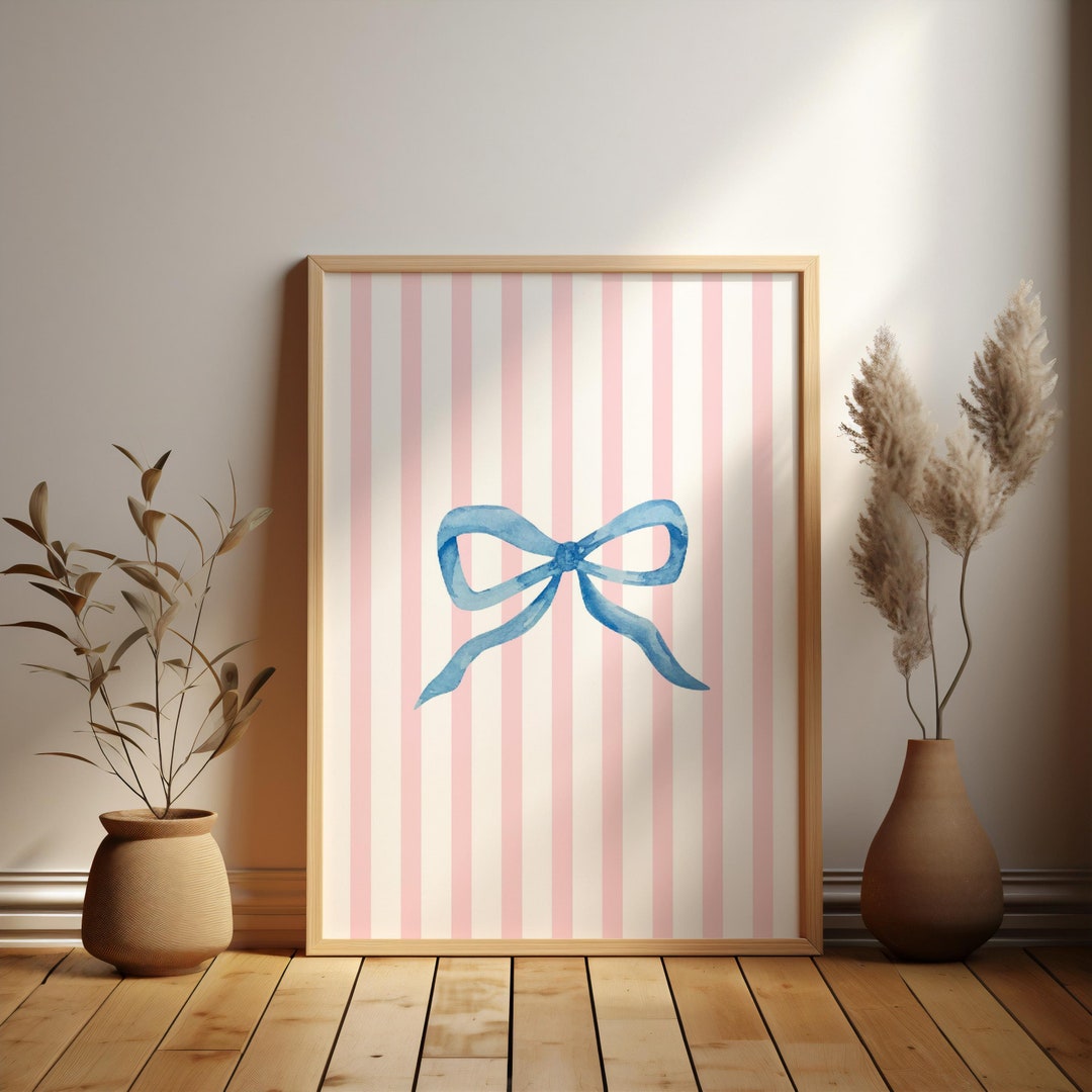 Coquette Room Decor, Blue Bow Printable Wall Art, Preppy Trendy ...
