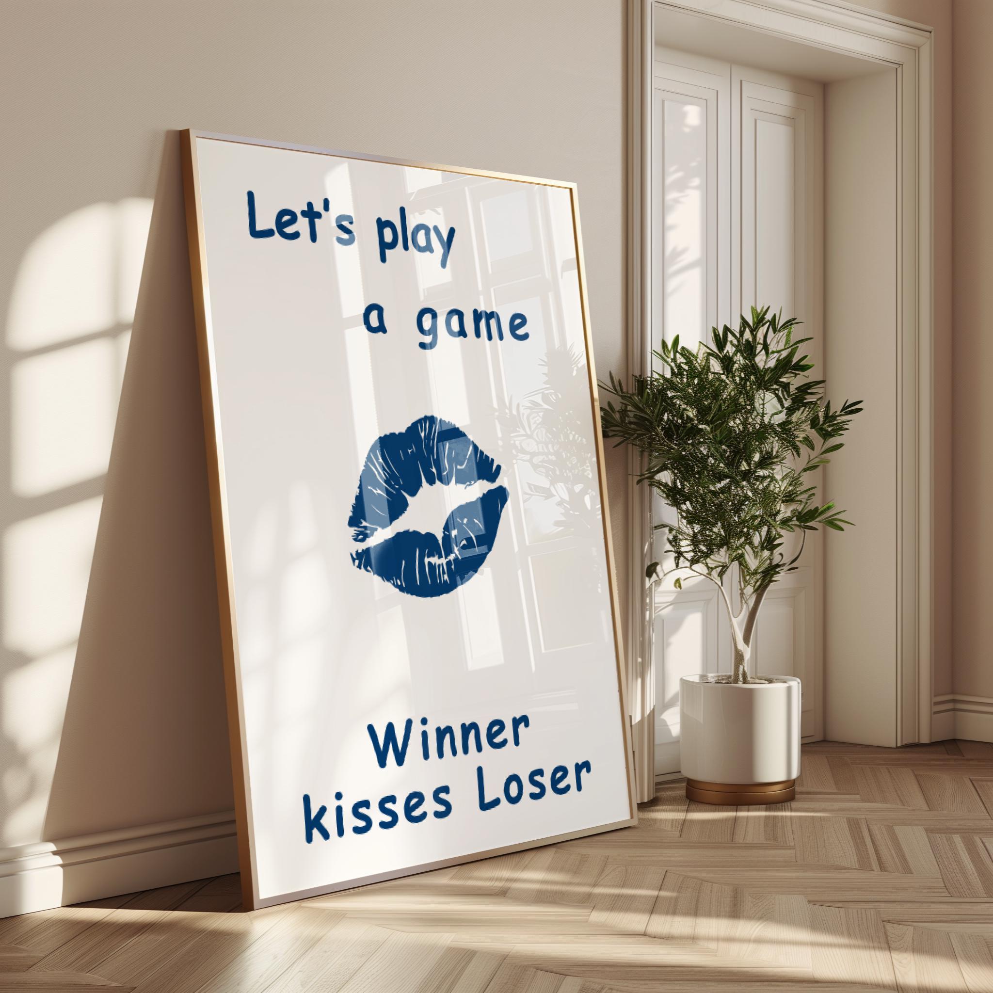 Let's Play a Game Word Art Print Navy Blue Heart Print Retro Trendy ...