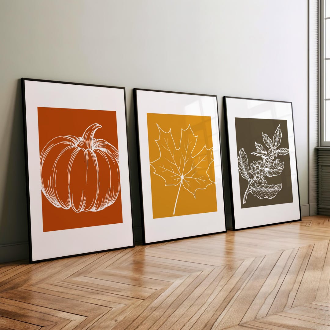 Autumn Printable Art Set of 3, Warm Fall Prints, Autumn Pumpkin Print ...