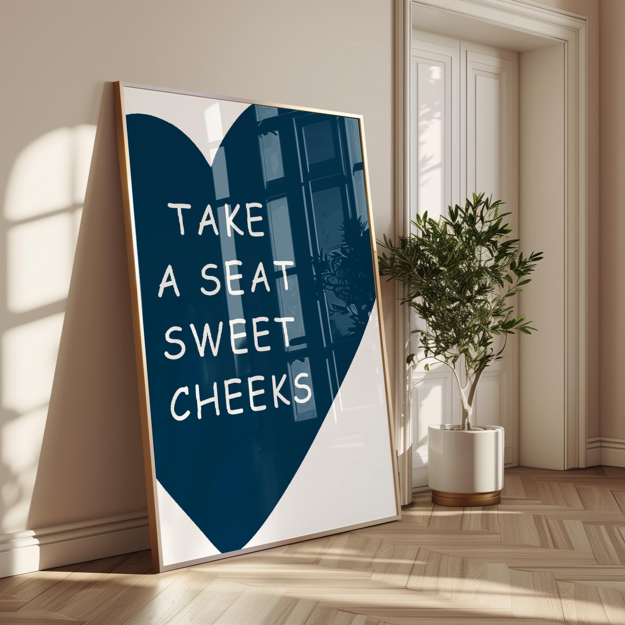 Take A Seat Sweet Cheeks Navy Blue Print, Blue Heart Print, Funny ...