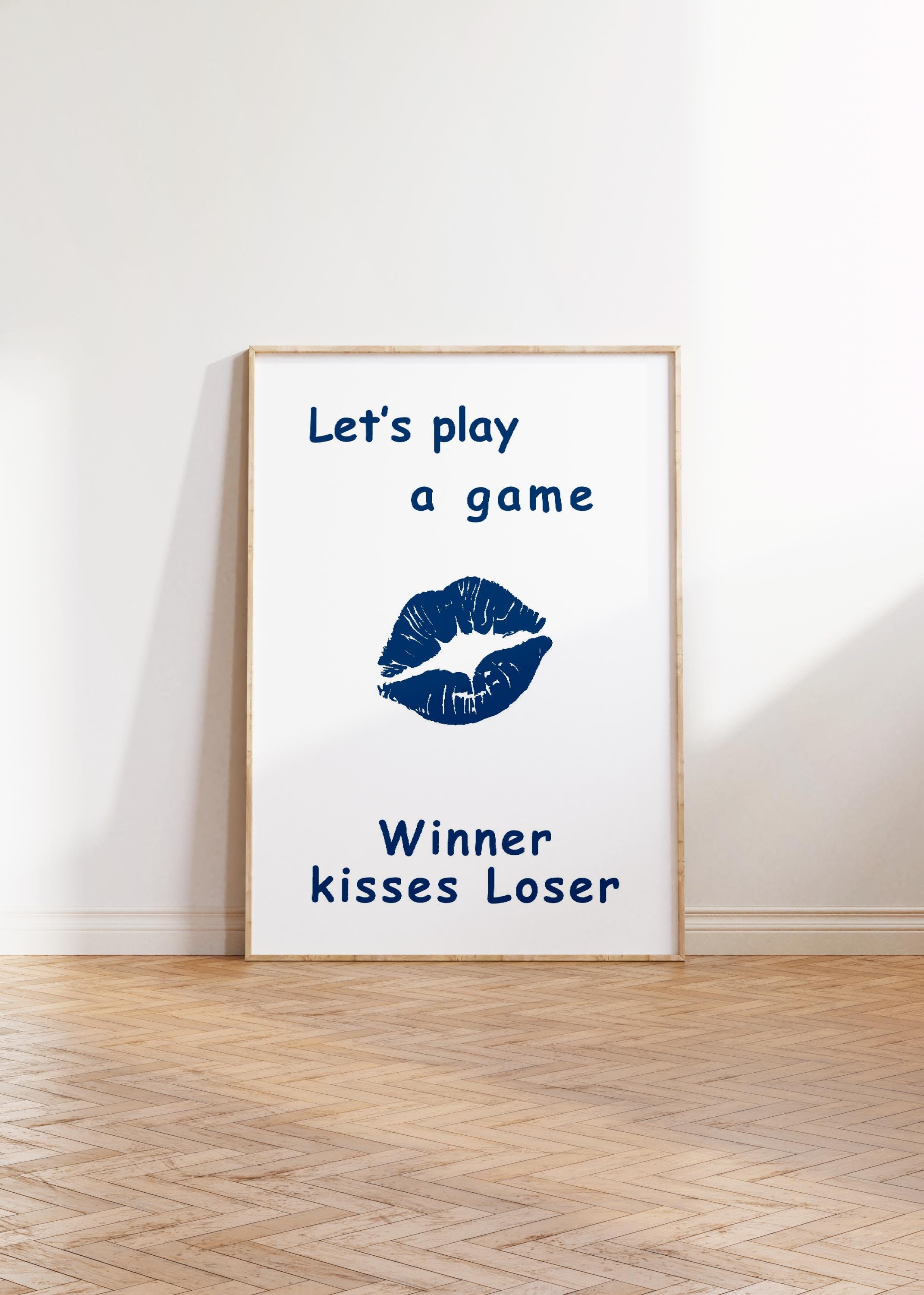 Let's Play a Game Word Art Print Navy Blue Heart Print Retro Trendy ...