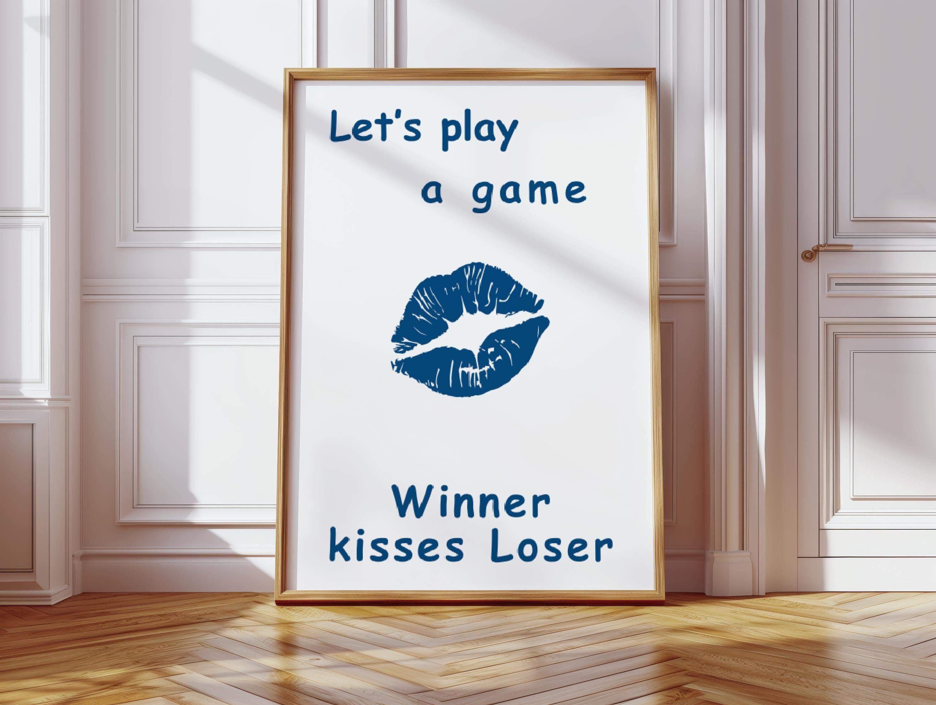 Let's Play a Game Word Art Print Navy Blue Heart Print Retro Trendy ...