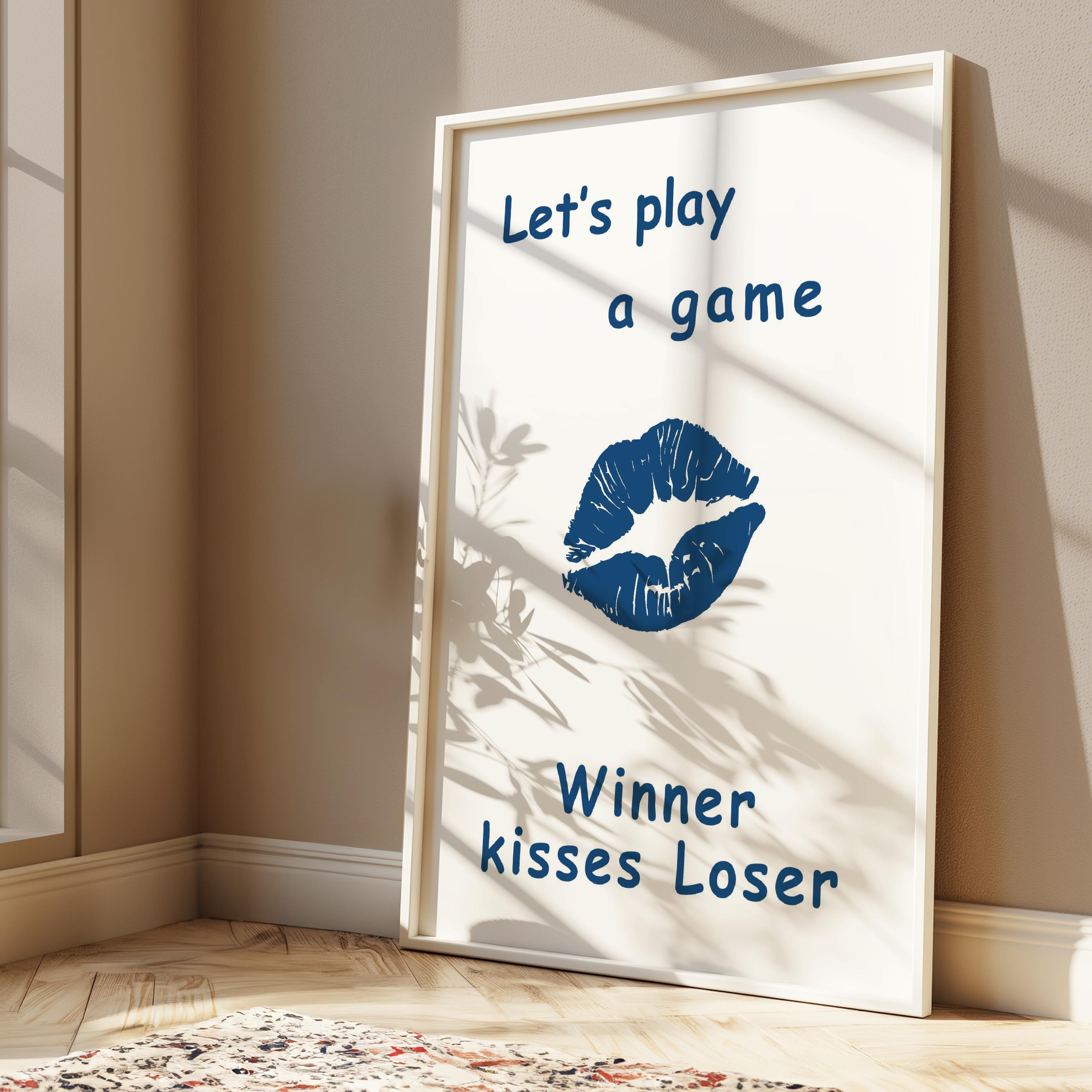 Let's Play a Game Word Art Print Navy Blue Heart Print Retro Trendy ...