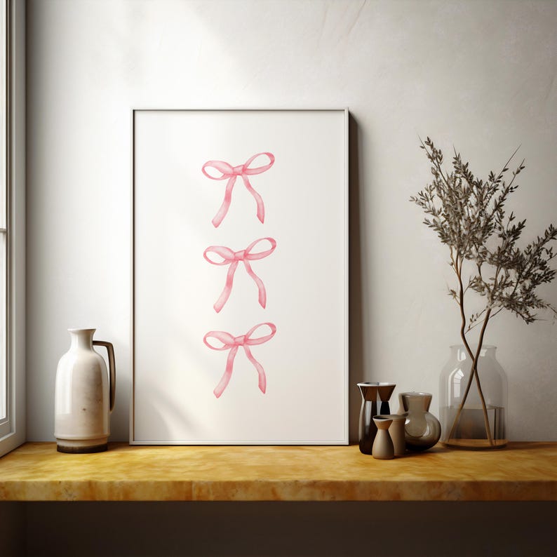 Pink Bow Printable Wall Art, Coquette Room Decor, Preppy Trendy ...