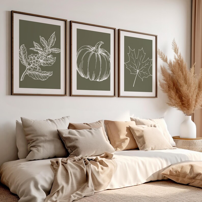 Autumn Printable Art Set of 3, Warm Fall Prints, Autumn Pumpkin Print ...
