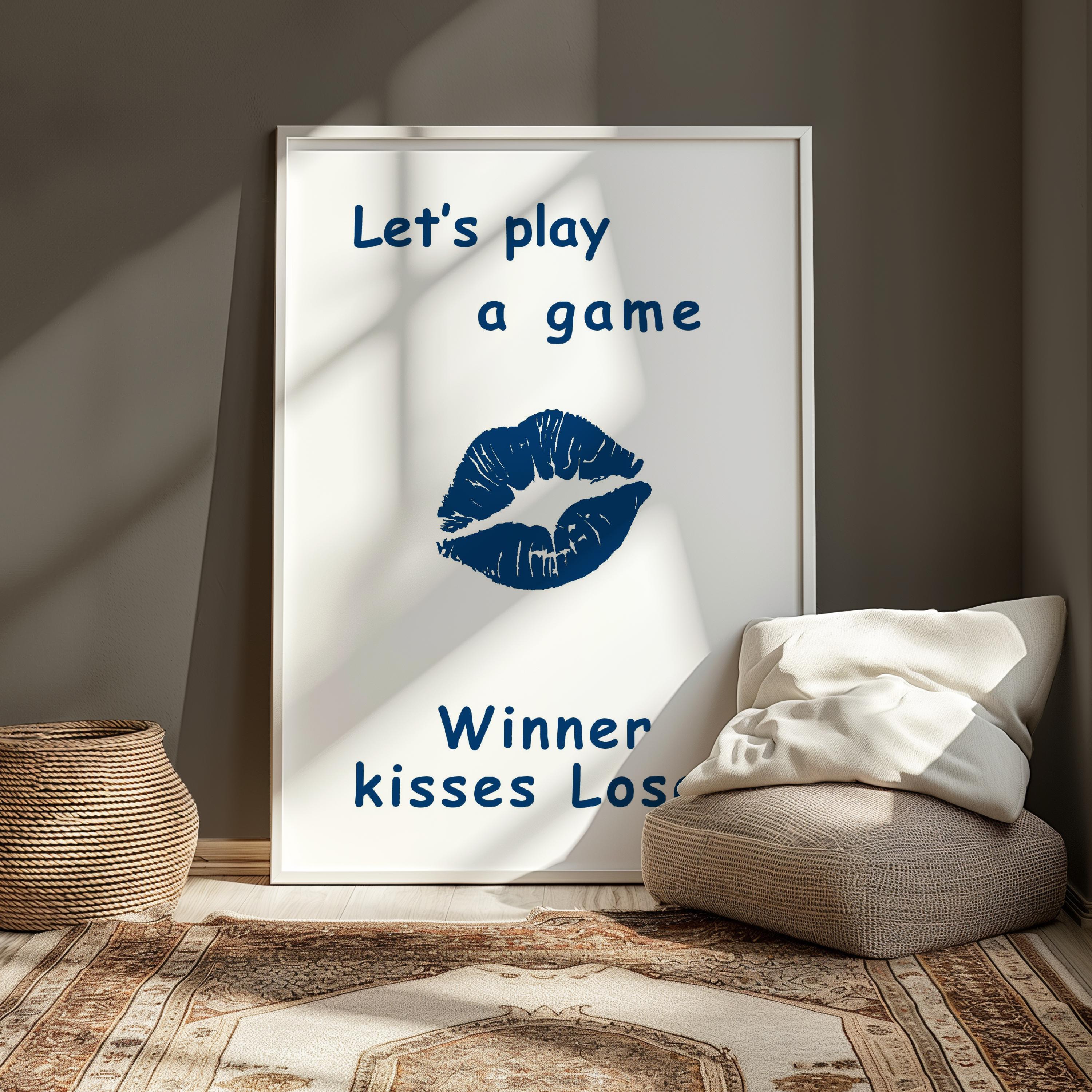 Let's Play a Game Word Art Print Navy Blue Heart Print Retro Trendy ...