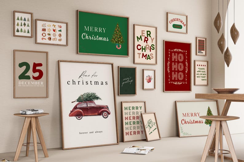 Set of 28 Coquette Christmas Wall Art, Trendy Holiday Prints, Festive ...