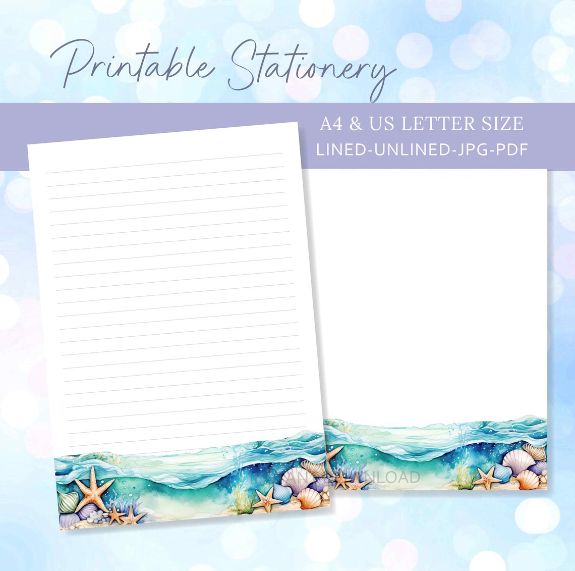 Under the Sea Printable Stationery, Ocean Themed Instant Download ...