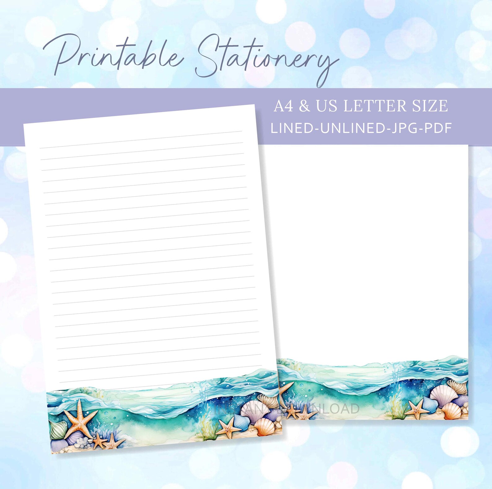 Under the Sea Printable Stationery, Ocean Themed Instant Download ...