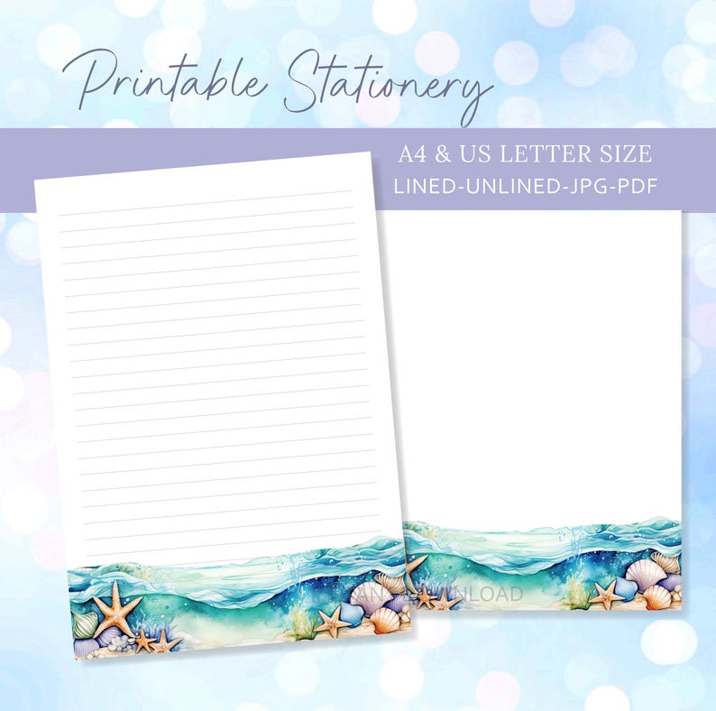 Under the Sea Printable Stationery, Ocean Themed Instant Download ...