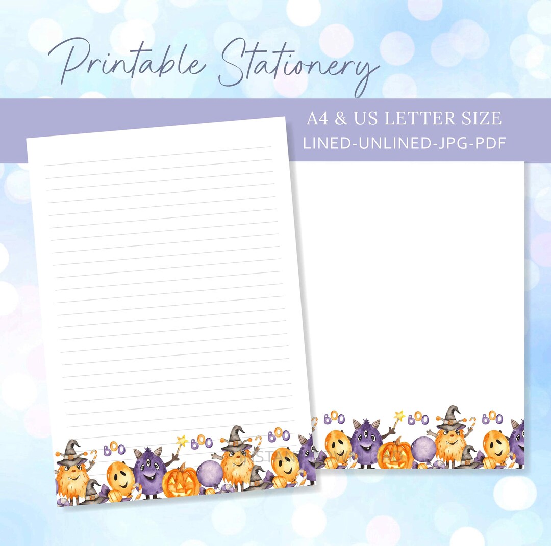 Halloween Themed Printable Stationery, Fun Instant Download Writing ...